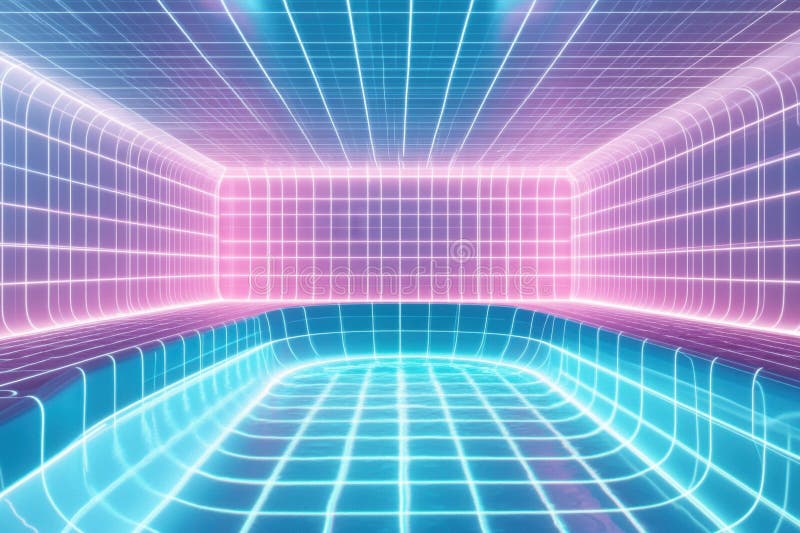 Futuristic Neon Grid Room Vibrant Lights 3d Perspective Stock Photos ...