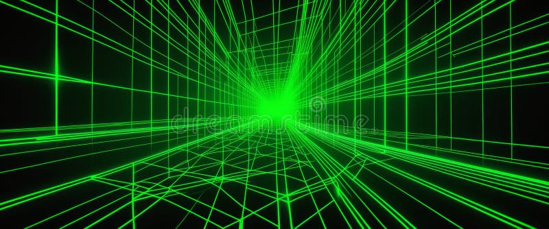 Futuristic Neon Grid Tunnel with Dynamic Green Light Effects Stock ...