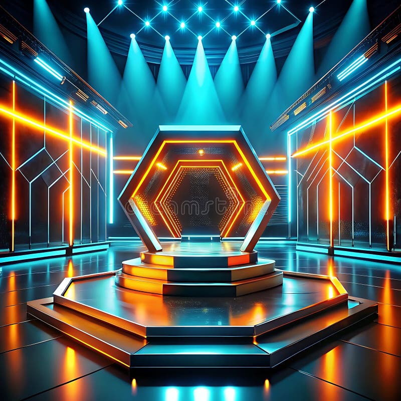 Futuristic Neon High-tech Stage with Orange and Blue Lighting Stock ...