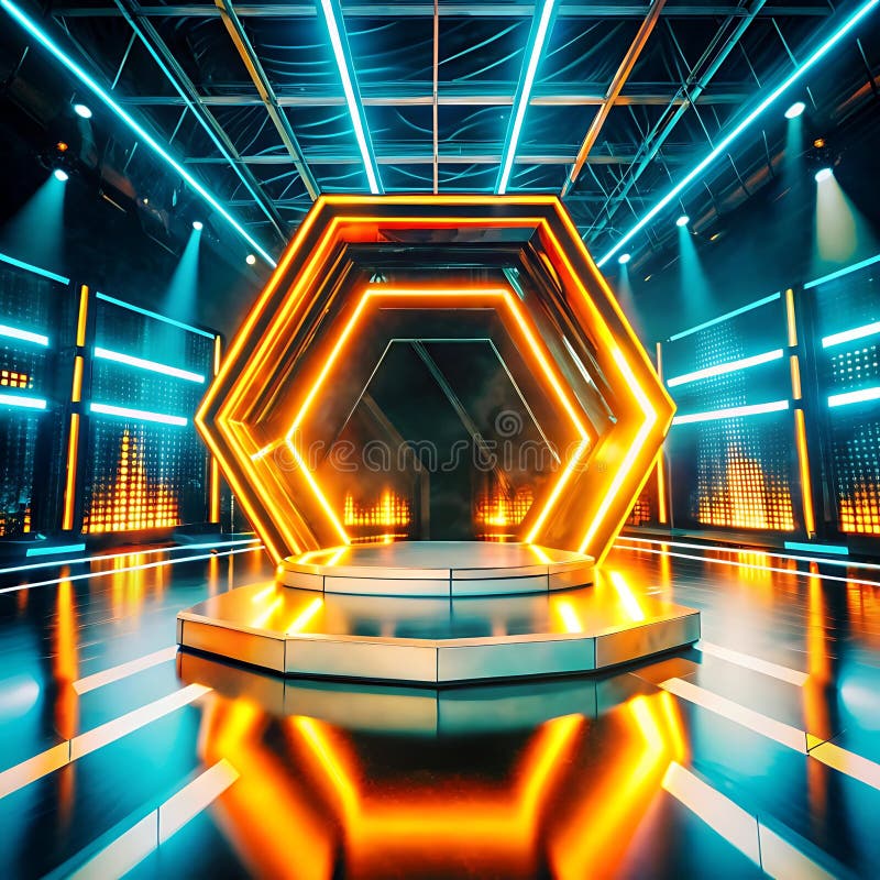 Futuristic Neon High-tech Stage with Orange and Blue Lighting Stock ...