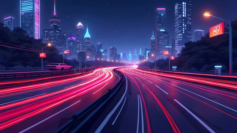 Futuristic Neon Highway with Vibrant Light Trails Stock Photo - Image ...