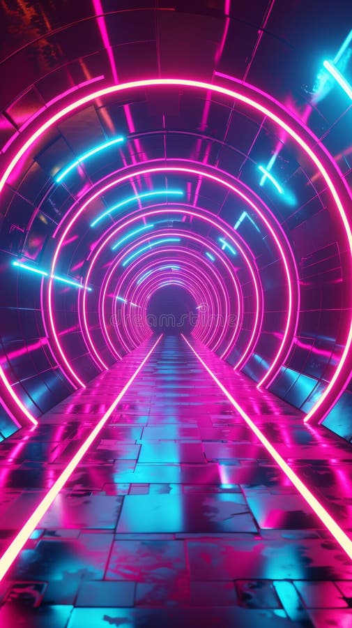 Futuristic Neon Illuminated Tunnel, Science Fiction Concept Stock Photo ...