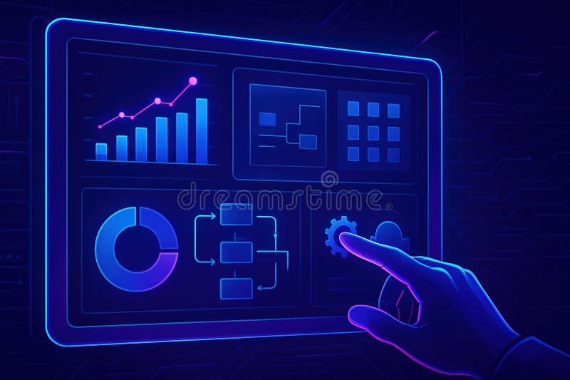 Futuristic Neon Interface Illustration with Data Charts, Flowchart ...