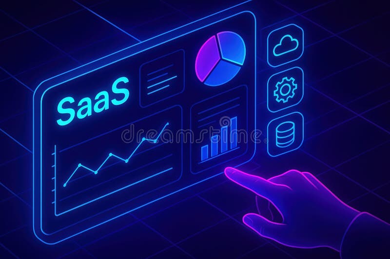 Futuristic Neon Interface Illustration with Data Charts, Flowchart ...