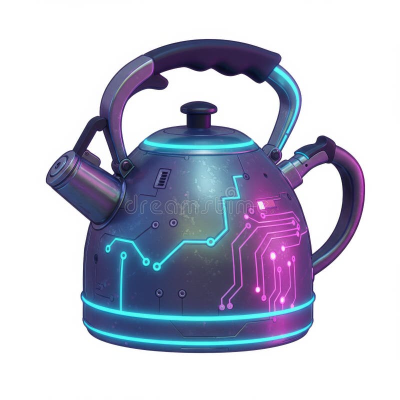 Futuristic Neon Kettle with Circuit Design Stock Illustration ...