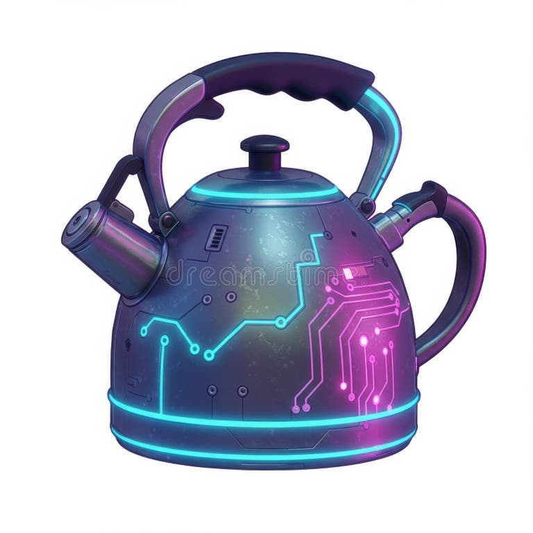Futuristic Neon Kettle with Circuit Design Stock Illustration ...