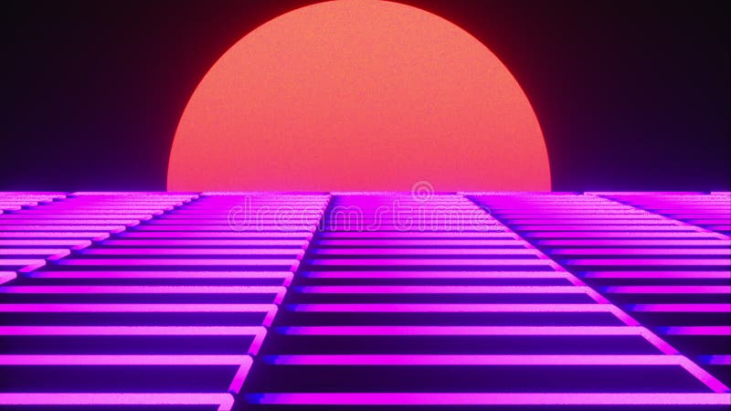 Futuristic Neon Landscape of the 80 S. Computer Generated Futuristic ...