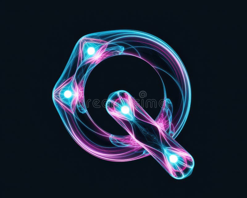 Futuristic Neon Letter Q: Abstract 3D Render Stock Illustration ...