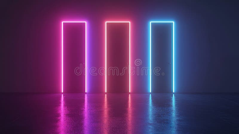 This is a Futuristic Neon Light, with Black Ground, and Concrete Floor ...