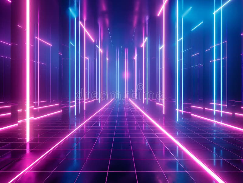 Futuristic Neon Light Corridor Stock Image - Image of illumination ...