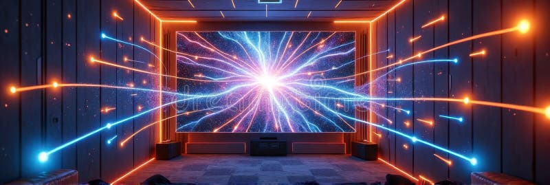 Futuristic Neon Light Display in Dark Room with Pulsating Energy Beams ...