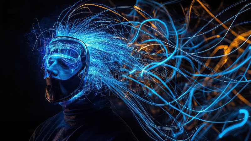 Futuristic Neon-light Helmet with Dynamic Electric Energy Lines Stock ...