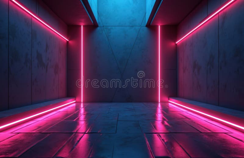 Futuristic Neon Light Interior with Pink and Blue Glow. Empty Stage in ...