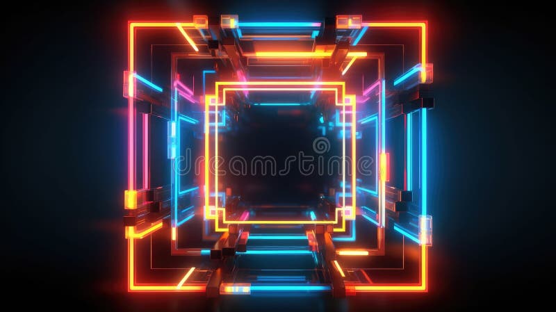 Futuristic Neon Light Portal in a Reflective Surface. Modern Abstract ...