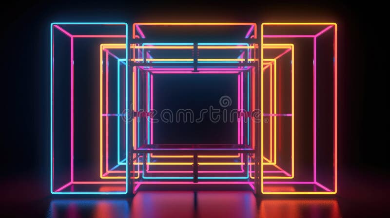Futuristic Neon Light Portal in a Reflective Surface. Modern Abstract ...