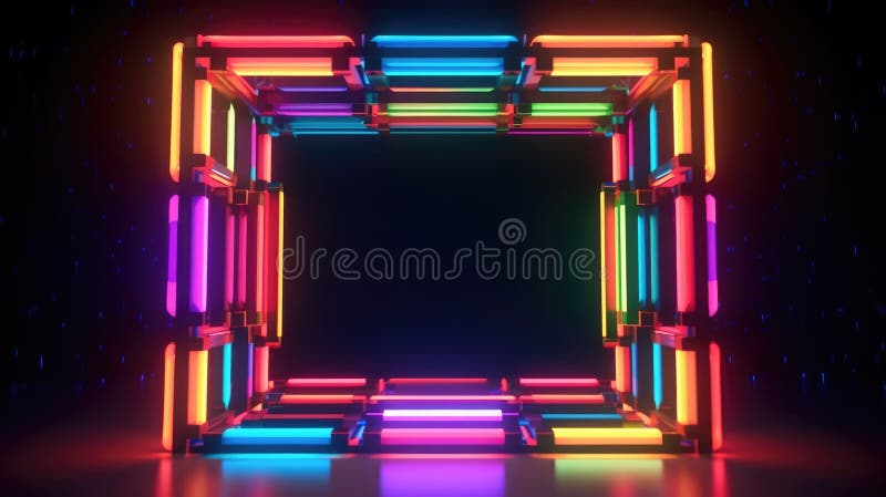 Futuristic Neon Light Portal in a Reflective Surface. Modern Abstract ...