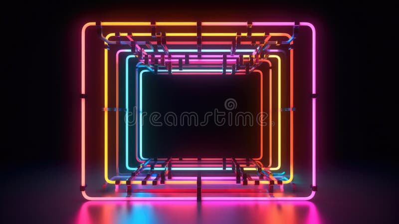 Futuristic Neon Light Portal in a Reflective Surface. Modern Abstract ...