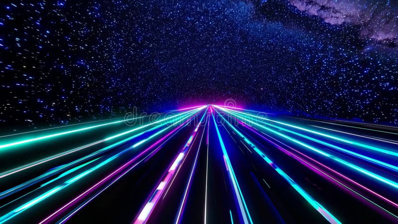 Futuristic Neon Light Trail with Starry Night Sky, Digital Abstract ...