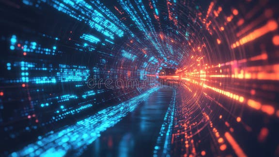 Futuristic Neon Light Tunnel with Digital Data Flow for Technology ...