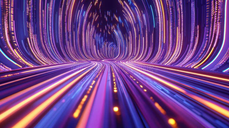 Futuristic Neon Light Tunnel with Dynamic Glowing Lines and Digital ...