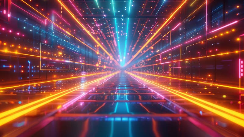 Futuristic Neon Light Tunnel with Glowing Lines and Geometric Patterns ...