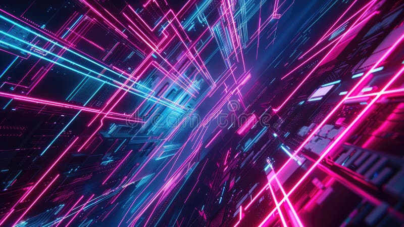 A Futuristic Cyber Digital Technology Featuring Neon Lights in an Abstract 3D Space AIG62 Stock ...