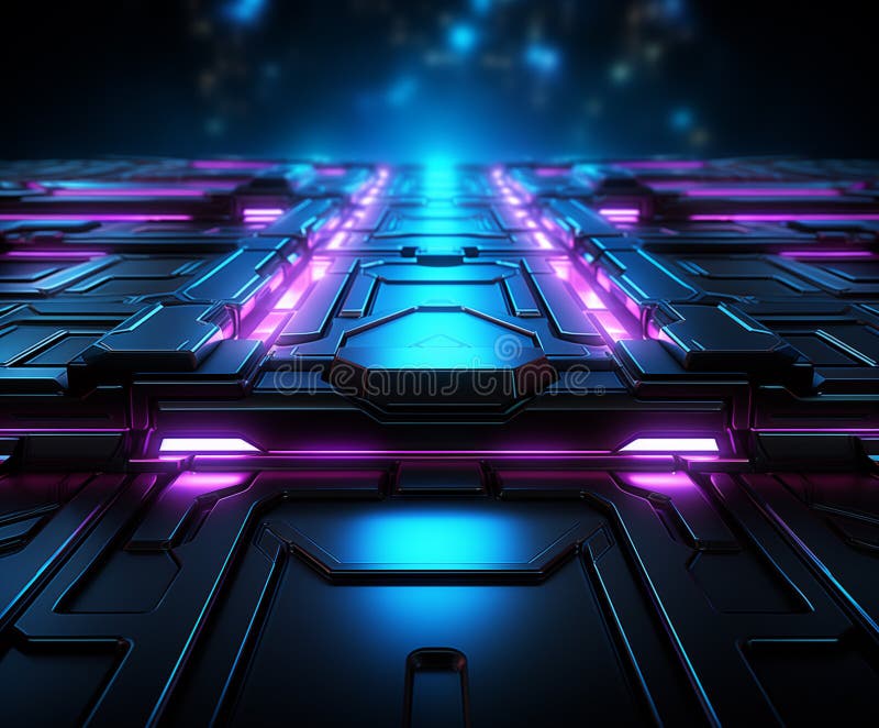 Futuristic Neon Lights Metallic Dark Texture with Turquoise and Purple ...