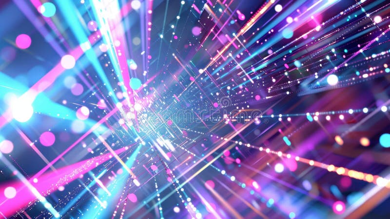 Futuristic Neon Lights Speed Tunnel with Glowing Particles Stock Image ...