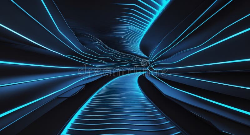 Futuristic Neon Lines Pathway in Dark Void Stock Image - Image of neon ...
