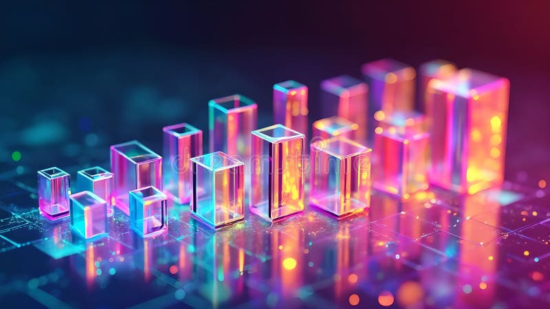 A Futuristic, Neon-lit Bar Graph with Glowing, Transparent ...