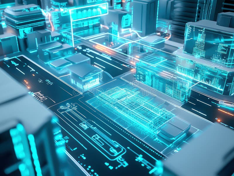 A Futuristic, Neon-lit Cityscape with Complex Architecture and Dynamic ...