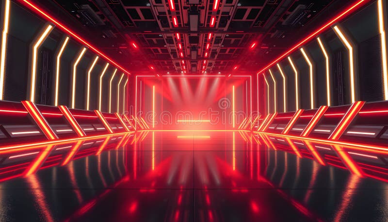 Futuristic Neon-Lit Corridor: Immersive Sci-Fi Experience Stock ...