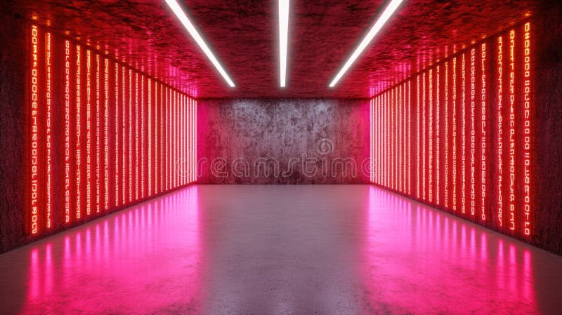 Futuristic Neon-lit Corridor with Red Led Matrix Panels Stock Image ...