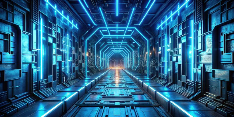 Futuristic Neon-lit Corridor a Sci-fi Digital Rendering of a Metal ...