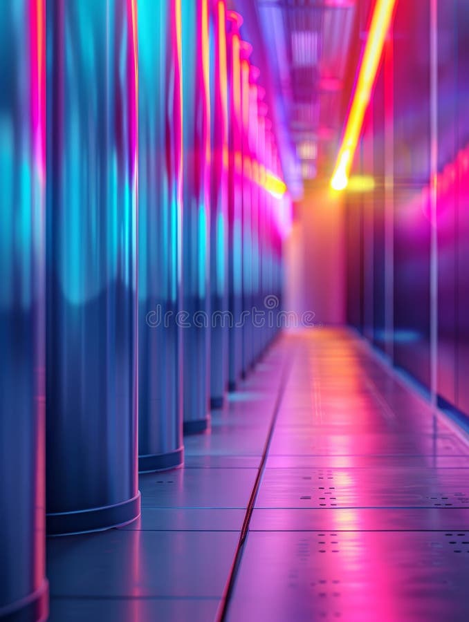 Futuristic Neon-lit Data Center with Server Racks and High-tech ...