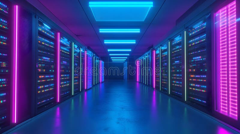 Futuristic Neon-lit Data Center with Server Racks and Led Lighting ...