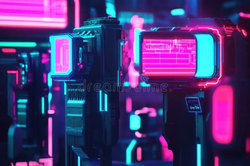 Futuristic Neon-lit Display Showcasing Advanced Technology in a Digital ...