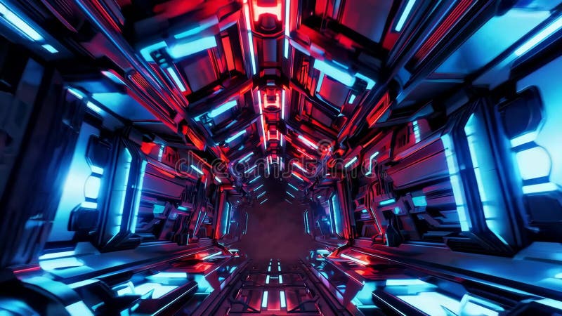 Futuristic Neon-lit Hallway with Metallic Structure, Sci-fi Concept ...