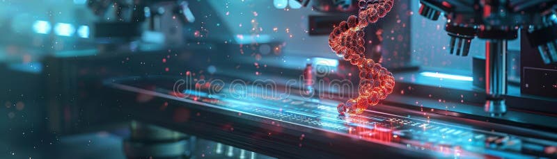 Futuristic Neon-lit Laboratory with Advanced Technology and Holographic ...