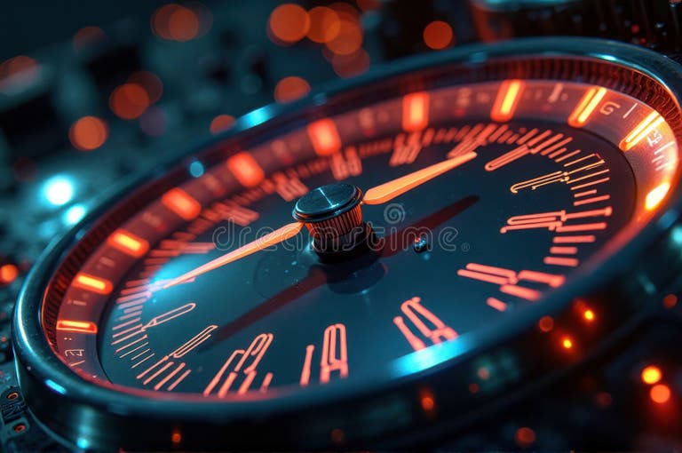 Futuristic Neon-lit Speedometer with Orange Glowing Indicators and High ...
