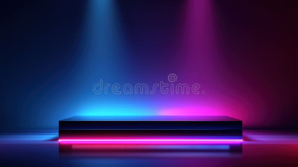 Futuristic Neon Lit Stage Platform with Blue and Pink Spotlights on ...