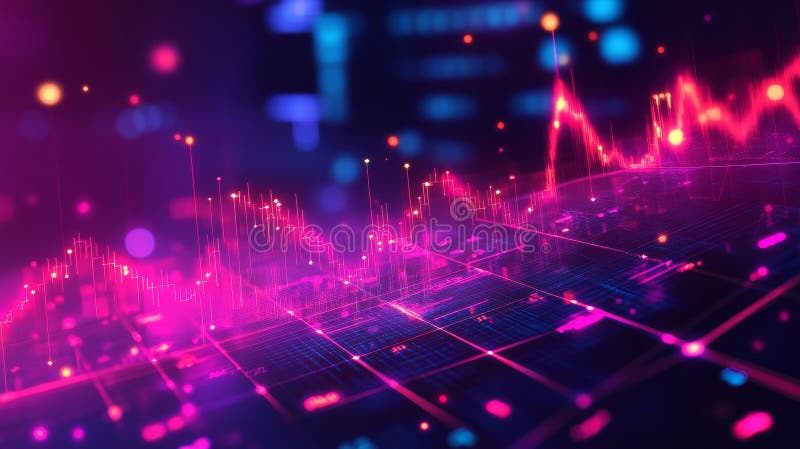 Futuristic Neon Lit Statistics and Data Visualization Trends Stock ...