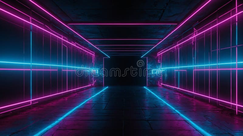 Futuristic Neon-lit Tunnel with Magenta and Cyan Light Creating a ...