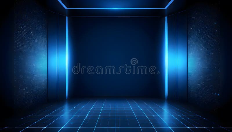 Futuristic Neon Lit Virtual Room Stock Illustration - Illustration of ...