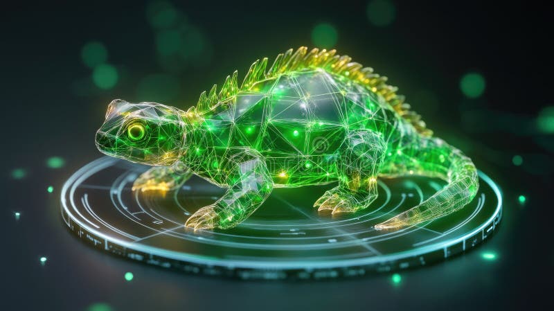 Futuristic Neon Lizard Hologram on Digital Interface Stock Photo ...
