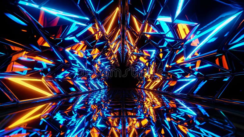 Futuristic Neon Maze Immersive Visual Experience Reflective Surfaces ...
