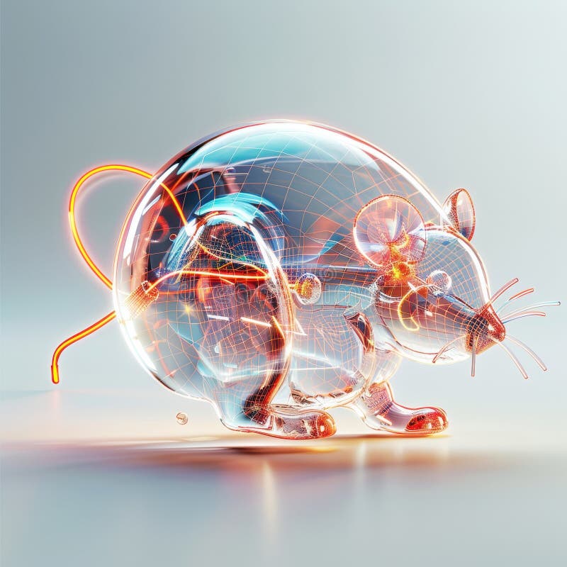 Futuristic Neon Mouse Vector Art on White Soap Bubble Background - 3D T ...