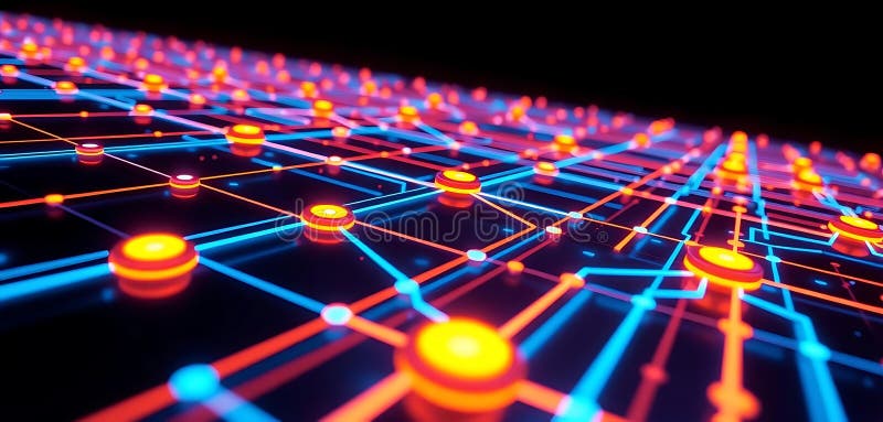 Futuristic Neon Network Grid Stock Image - Image of generated, glowing ...