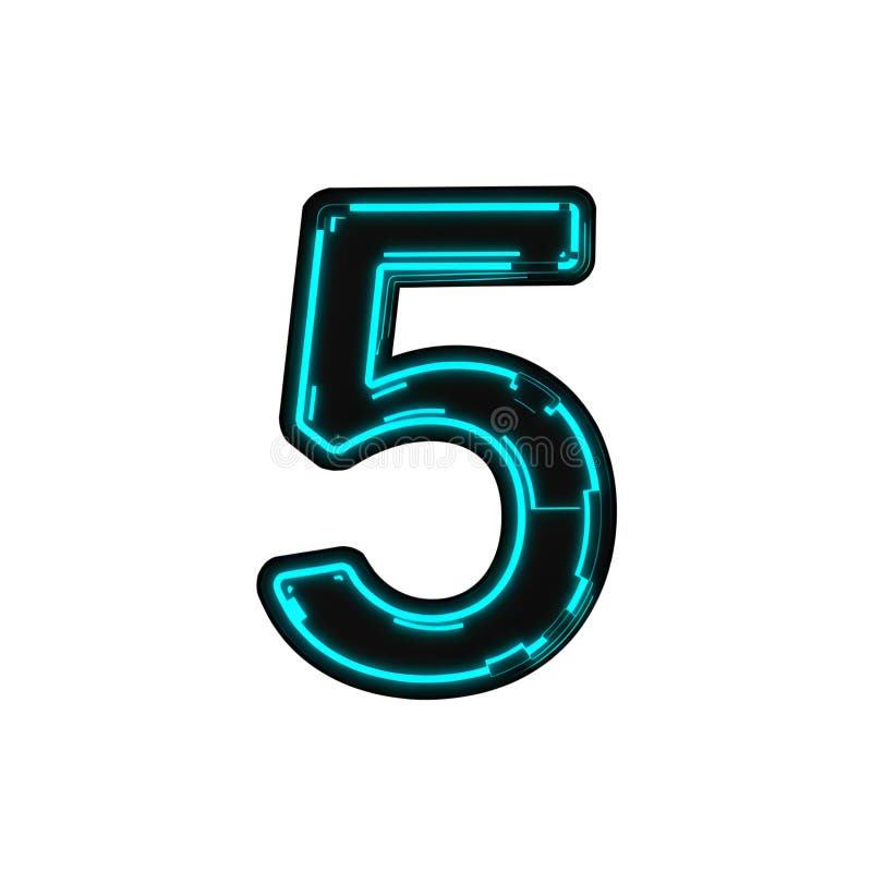 Isolated Image of the Number Five with a Black Outline and a Glowing ...