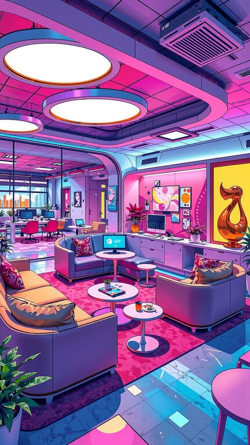 Futuristic Neon Office Lounge with Vibrant Colors and Modern Design ...